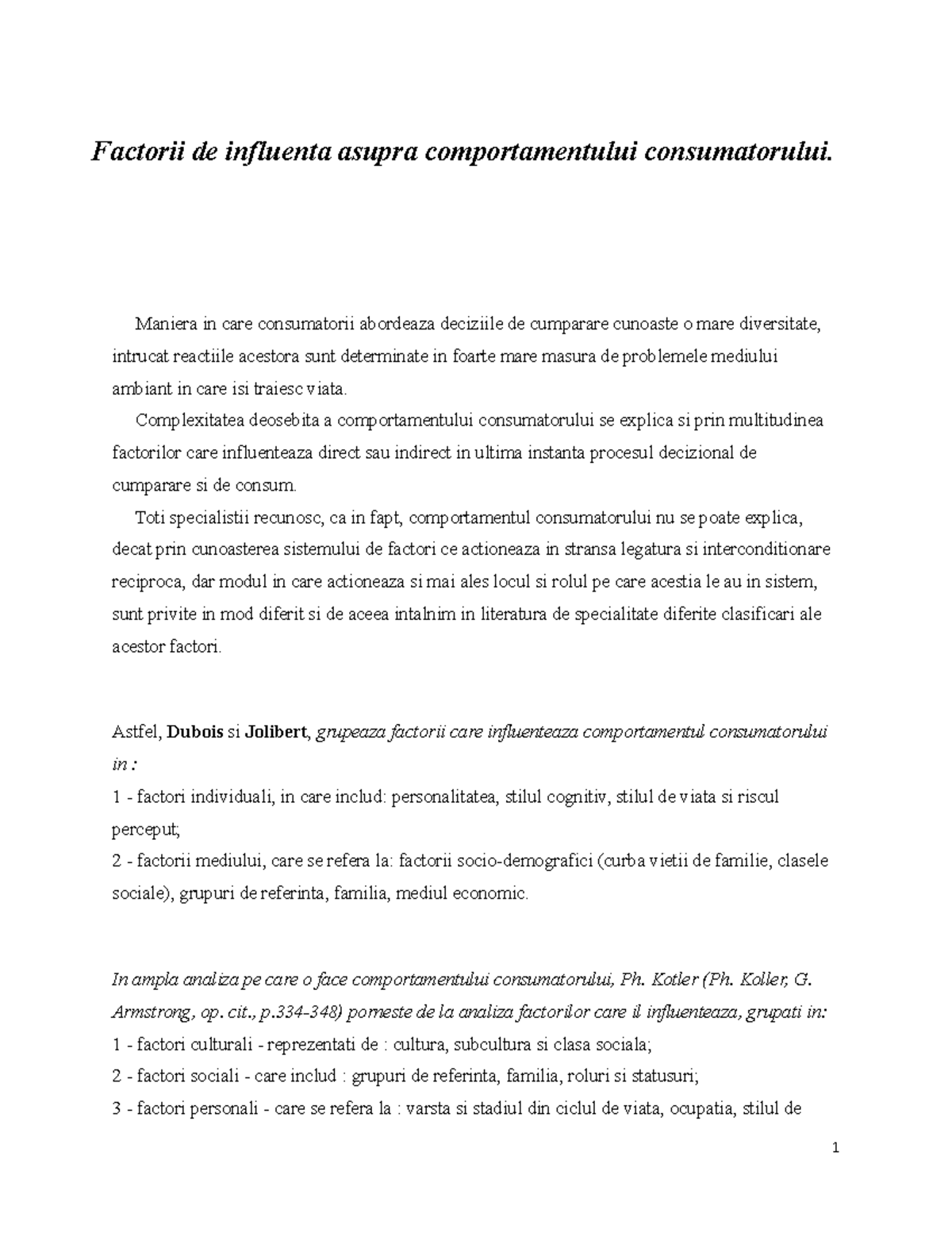 Factorii de Influenta Asupra Comportamentului Consumatorul - Maniera in ...