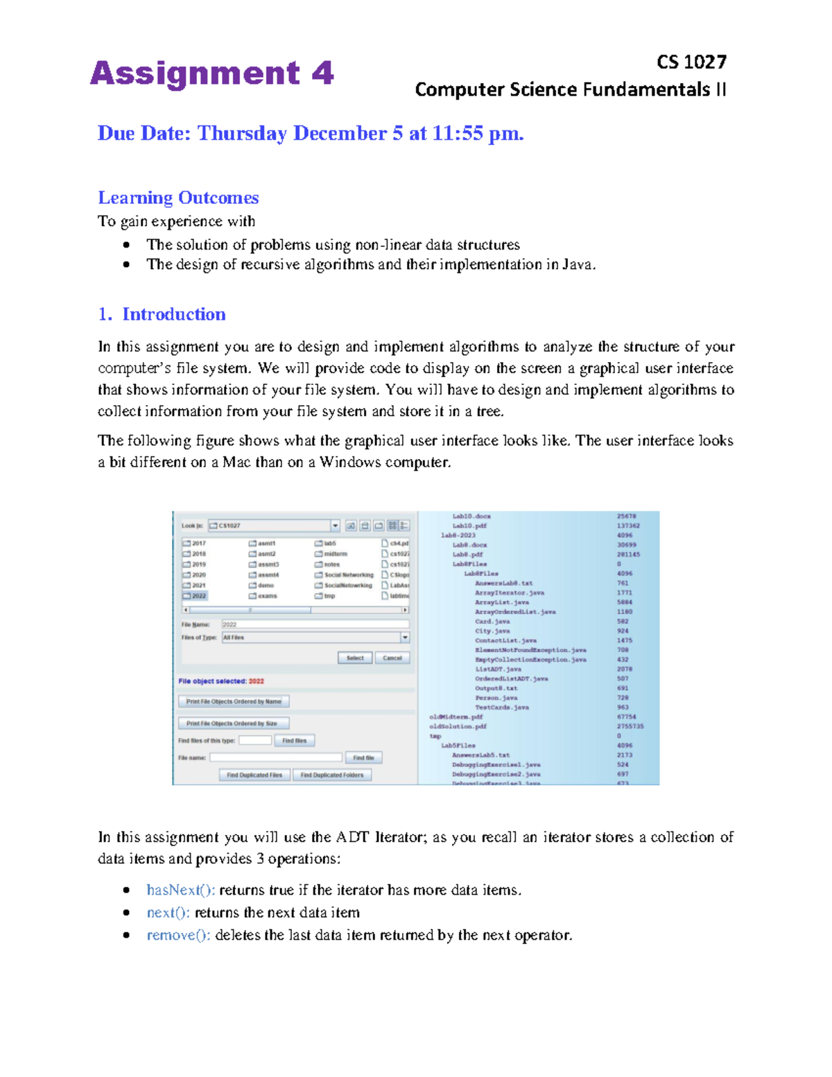 Asn4-cs1027-fall2024 - Assignment 4 Computer Science Fundamentals II Due Date: Thursday December ...