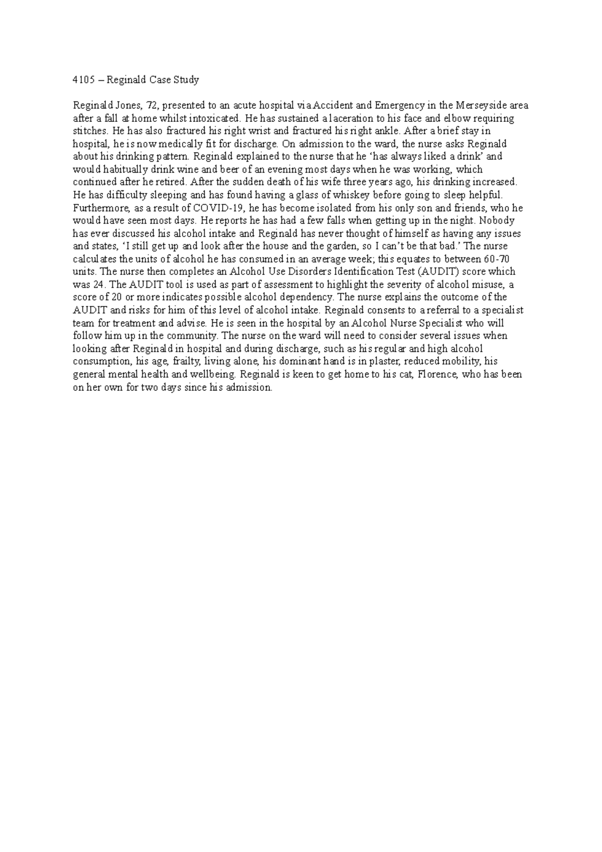 Reginald study - Nursing - 4105 – Reginald Case Study Reginald Jones ...