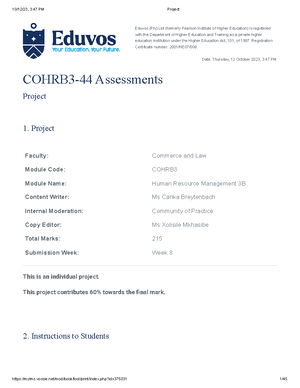 Cohra 2 Quiz 1 Chpt 3, 4, 5 and 6 Memo - COHRA2 Quiz 1 2022 1 ...