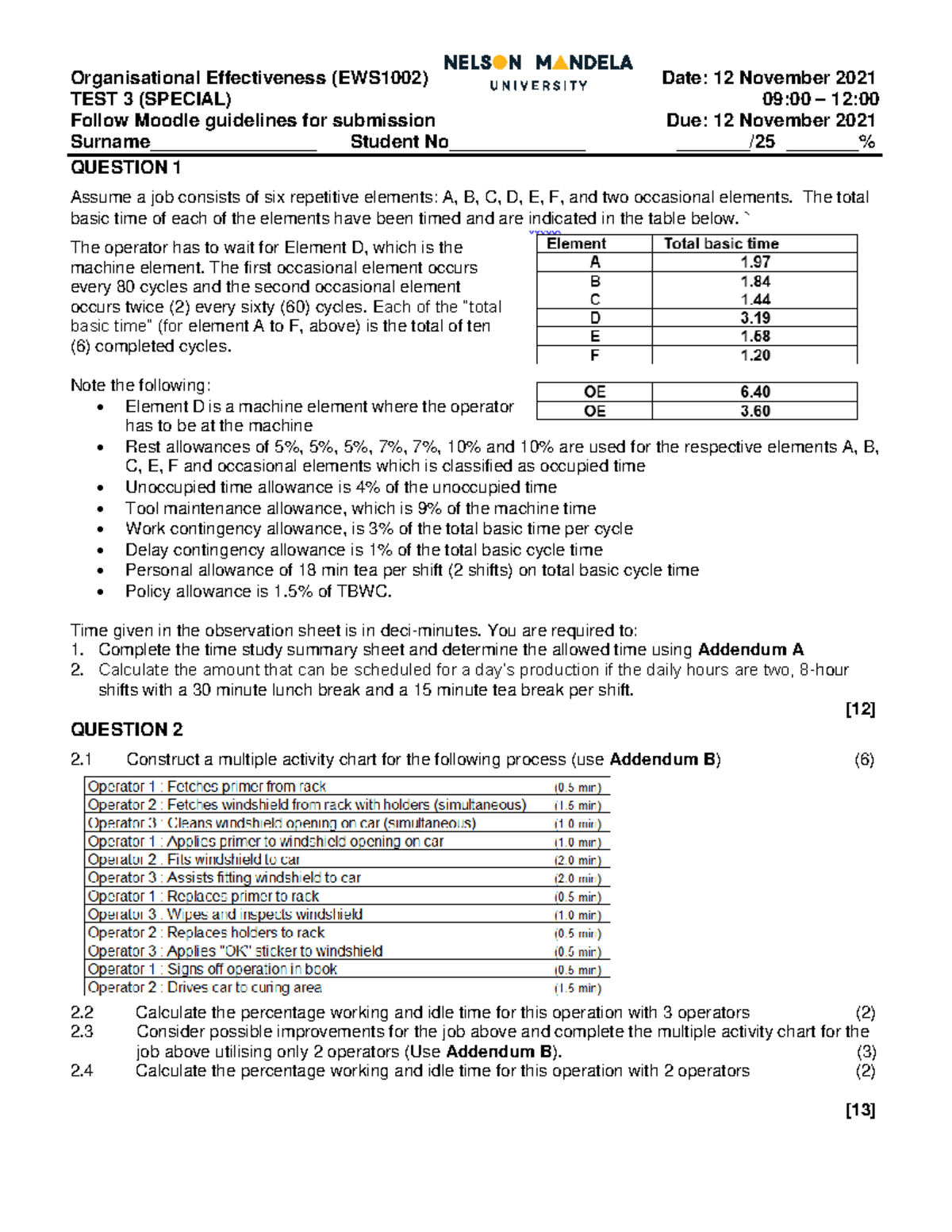EWS1002 Test3 12 - Organisational Effectiveness (EWS1002) Date: 12 ...