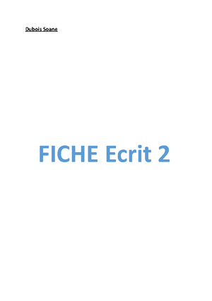 Fiche thématique E2 - Dubois Soane FICHE Ecrit 2 Thématique écrit 2 ...