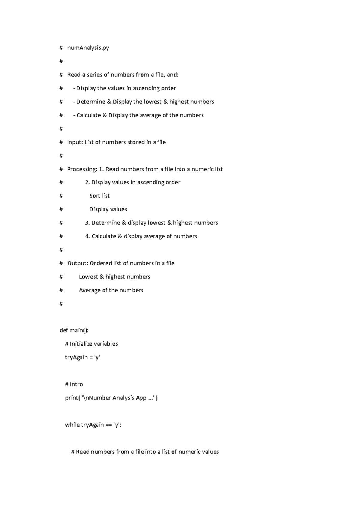 COP1000C Number Analysis App - numAnalysis Read a series of numbers ...