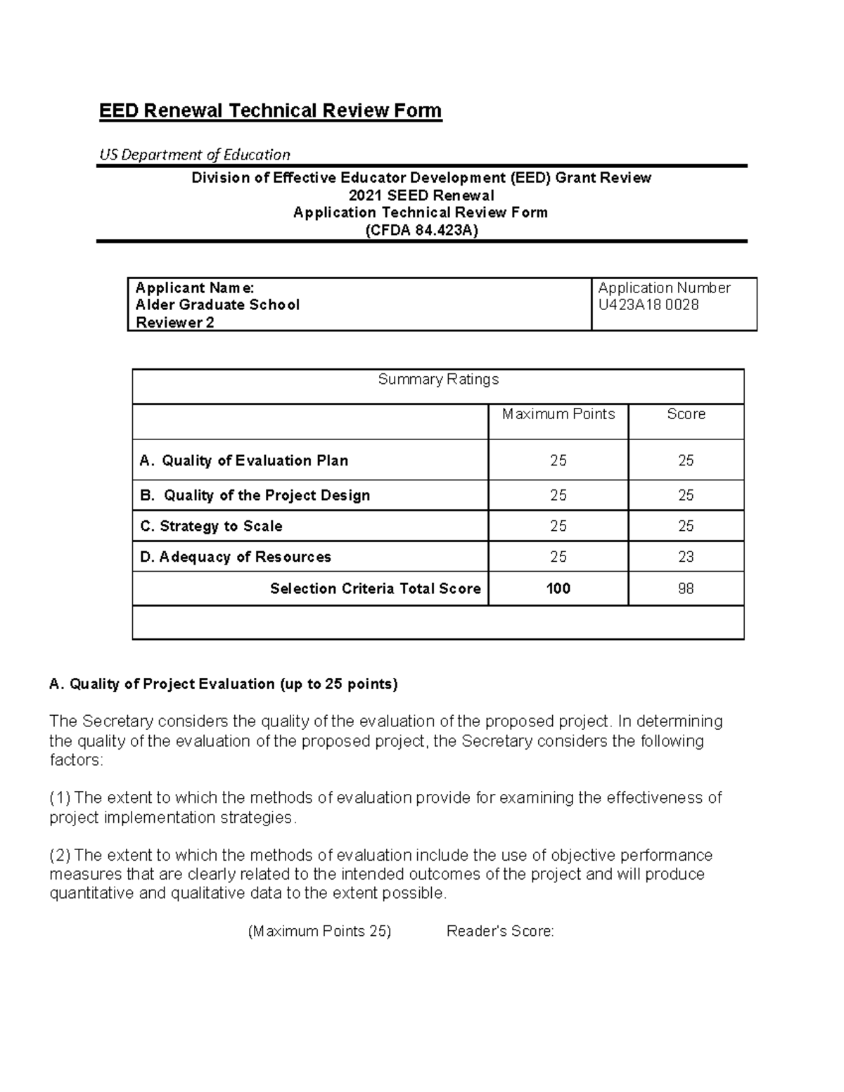 U423A180028-Alder-Graduate-School TRF - EED Renewal Technical Review ...