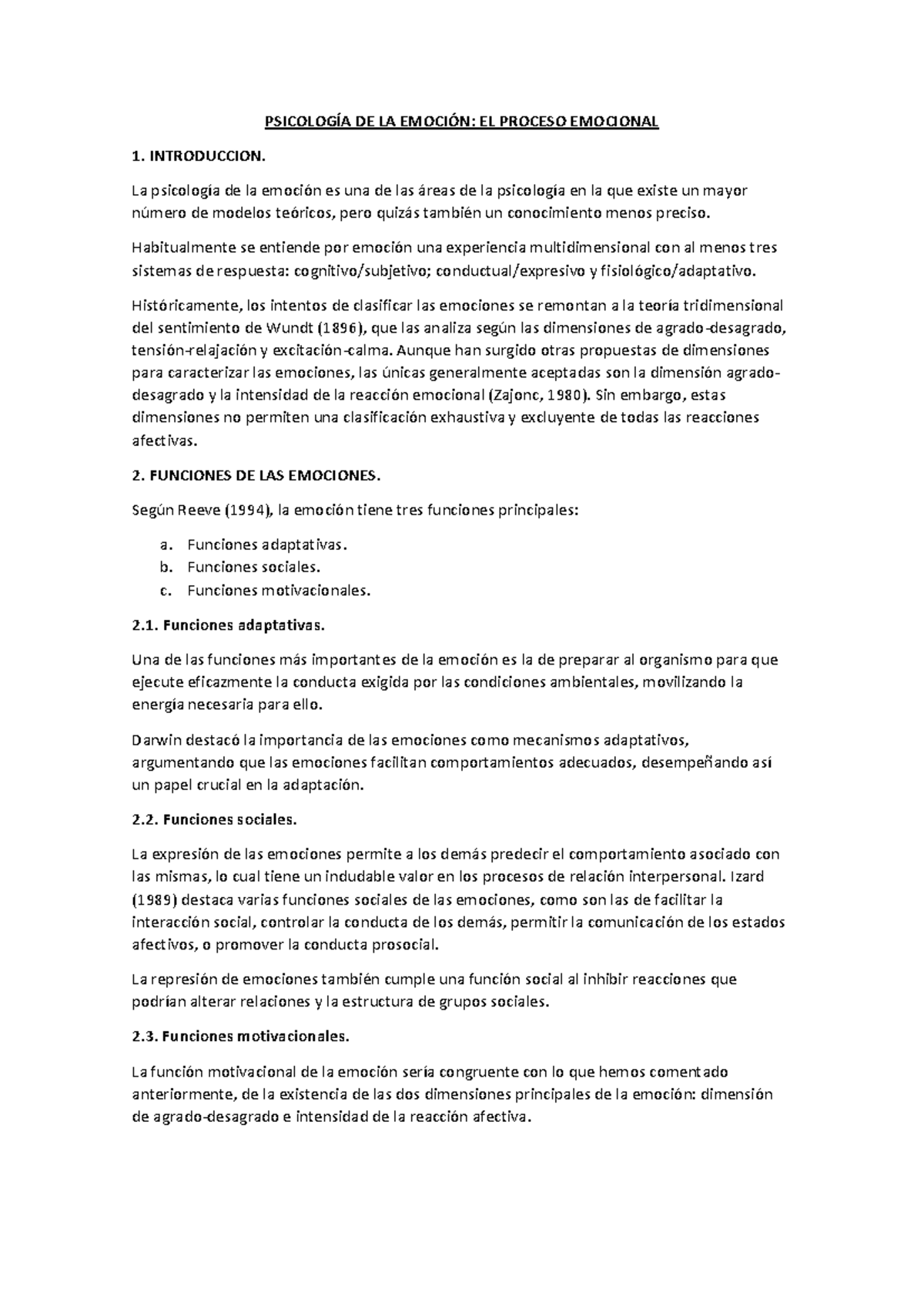 Psicología DE LA Emoción - PSICOLOGÍA DE LA EMOCIÓN: EL PROCESO ...