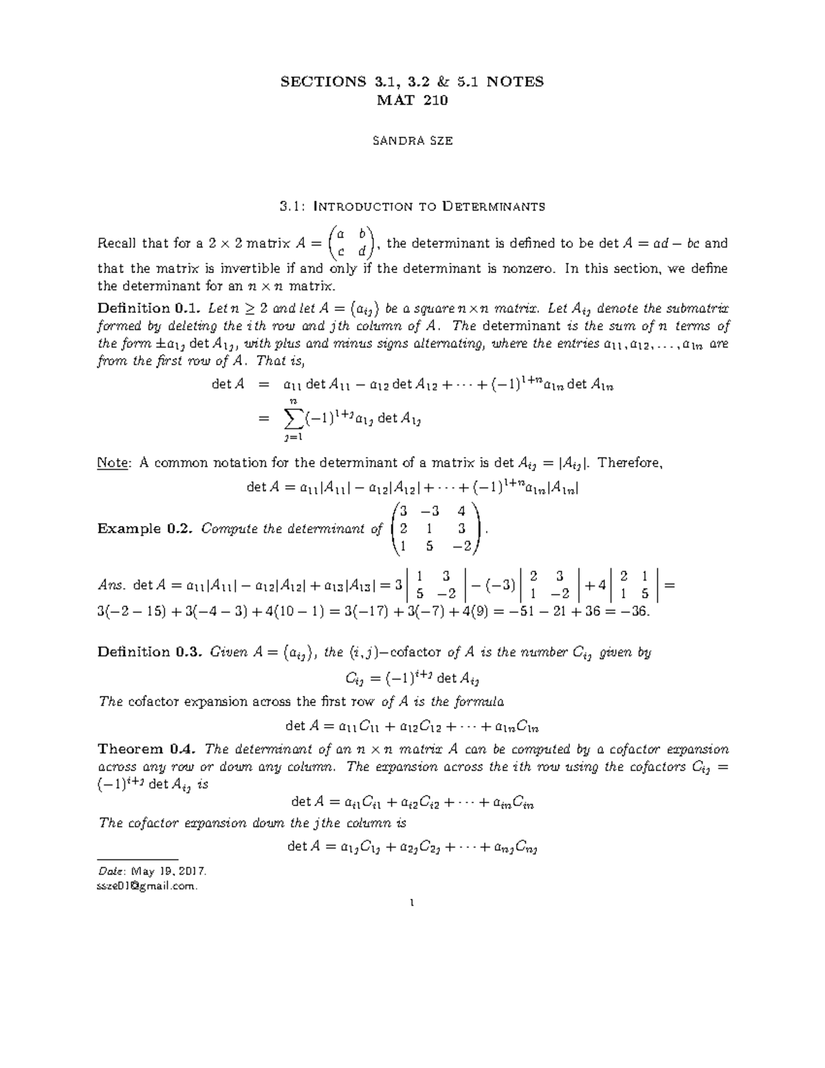3.1-5.1 Notes - SECTIONS 3, 3 & 5 NOTES MAT 210 SANDRA SZE 3 ...