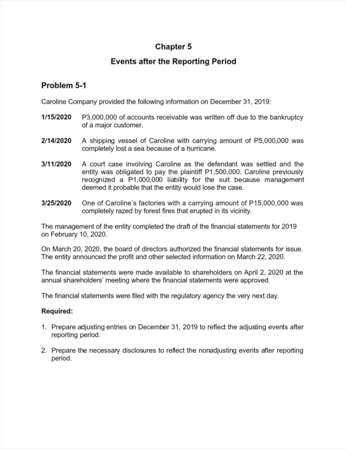 Events after the Reporting Period Problem and Answers - intermediate ...