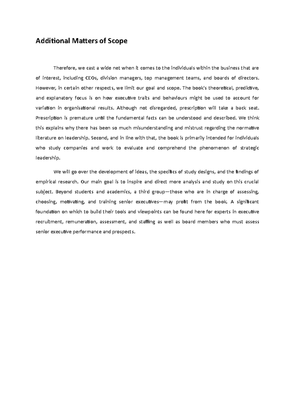 Additional Matters of Scope - Additional Matters of Scope Therefore, we ...