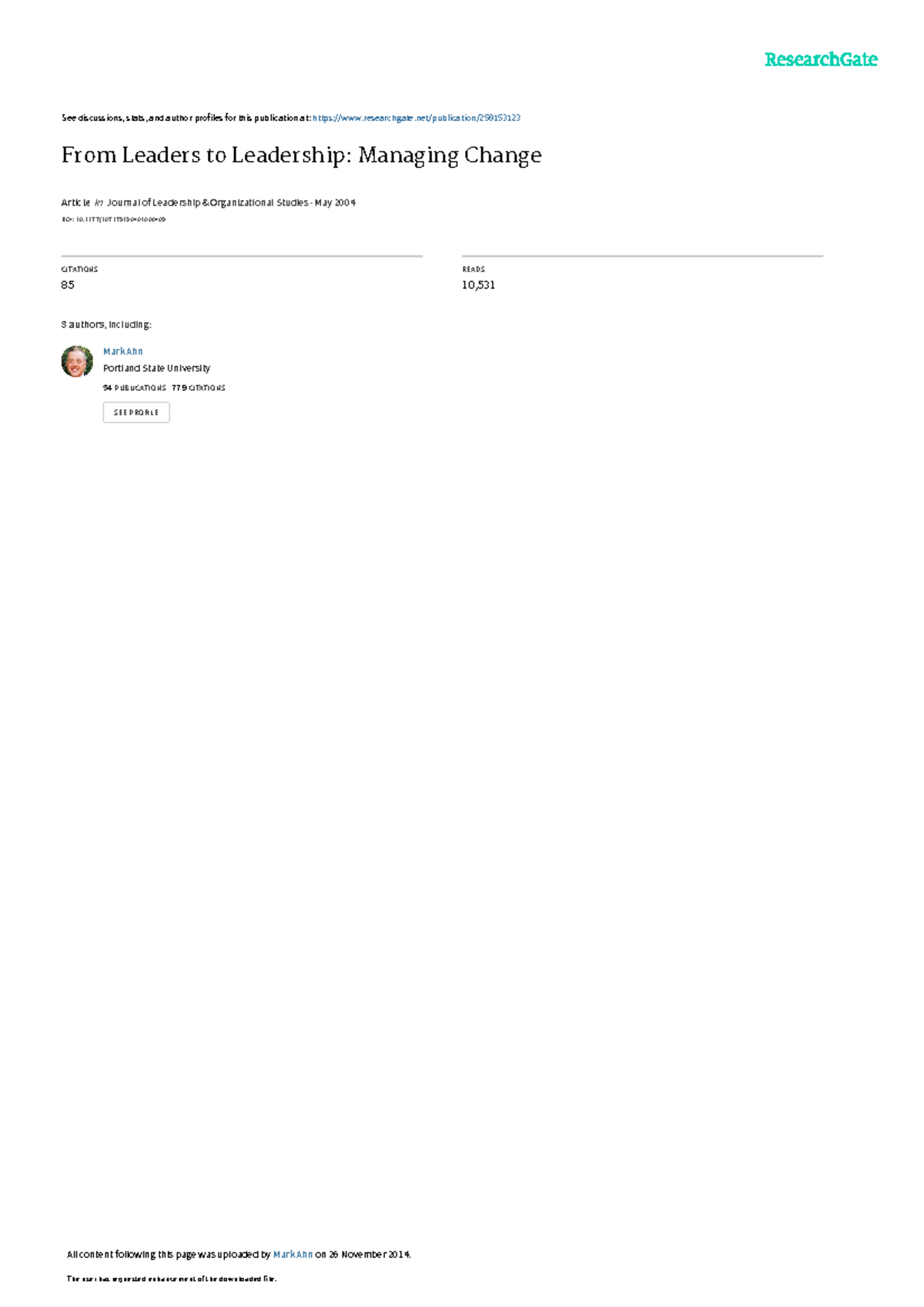 From Leadersto Leadership Managing Change JLOS s2004 112 123 - See ...