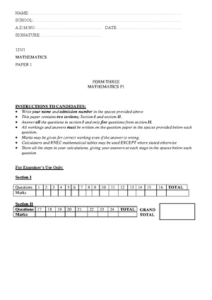 Physics P2 FORM 3 2022 END TERM 1 Teache - - Studocu