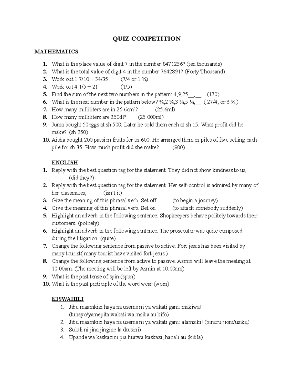 QUIZ 1 Quiz For Primary QUIZ COMPETITION MATHEMATICS What Is The quiz-1-quiz-for-primary-quiz-competition-mathematics-what-is-the
