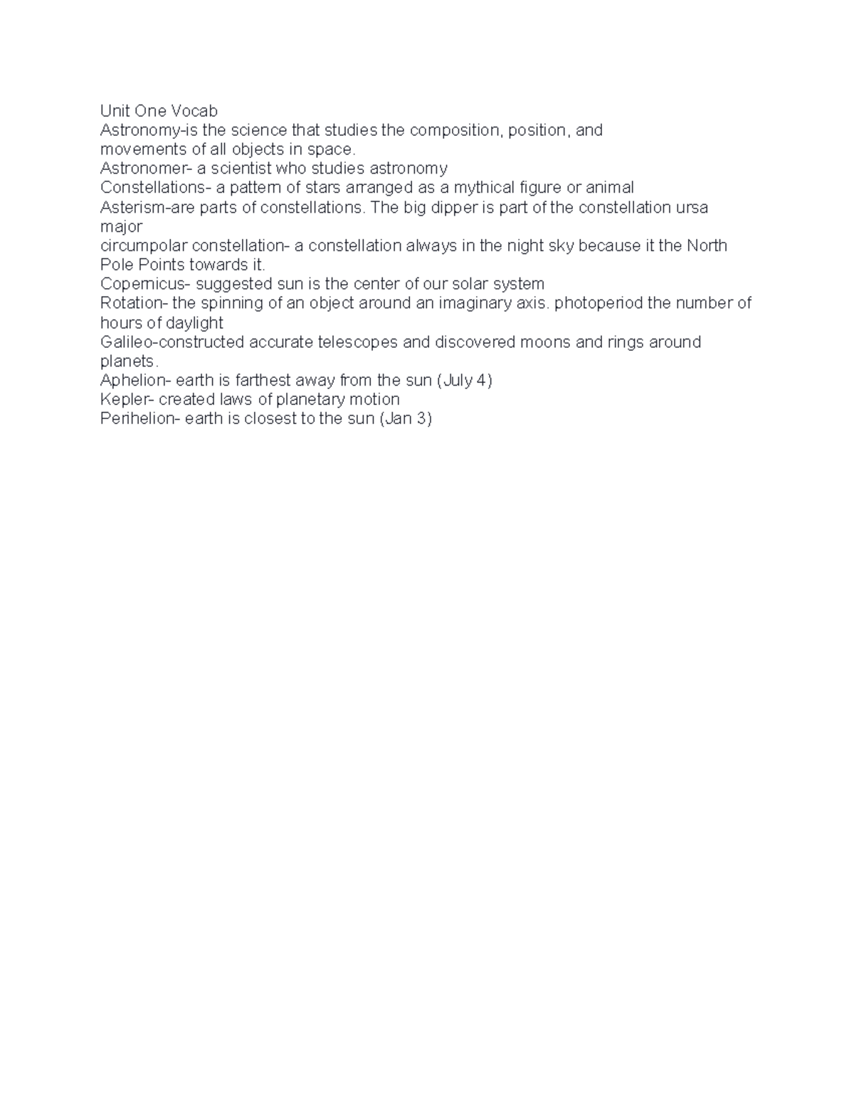 Unit 1 vocabulary quiz - Unit One Vocab Astronomy-is the science that ...