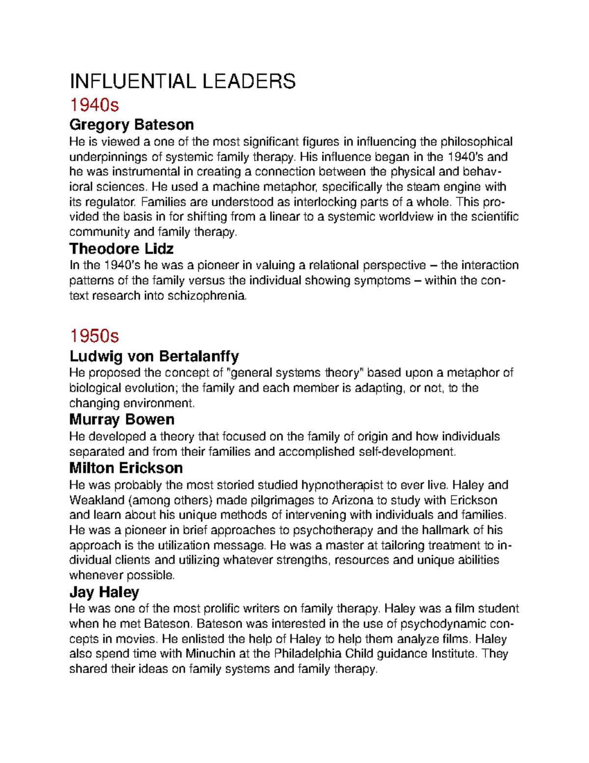 Influential Leaders unit 7 - INFLUENTIAL LEADERS 1940s Gregory Bateson ...