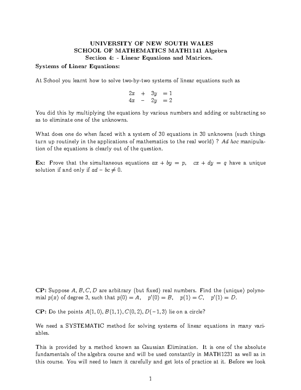 St notes 1141 alg 4 new - UNIVERSITY OF NEW SOUTH WALES SCHOOL OF ...