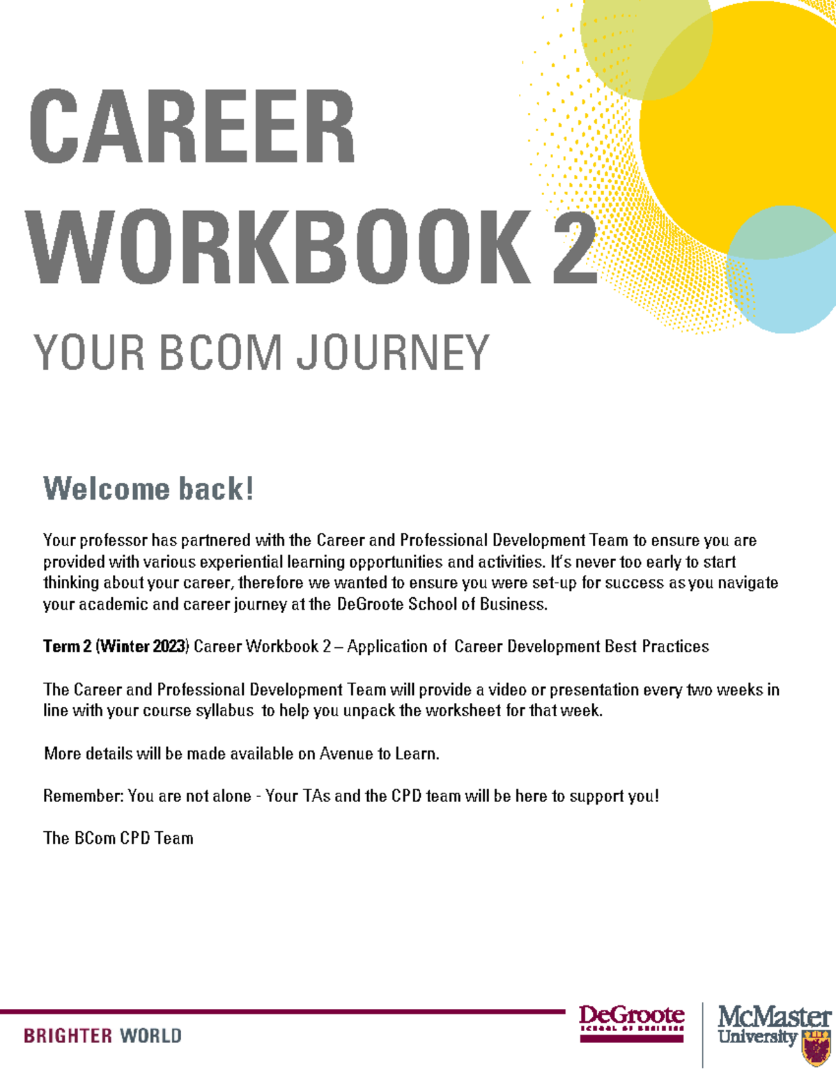 1GR0 - Career Workbook 2 - Final - Welcome back! Your professor has ...