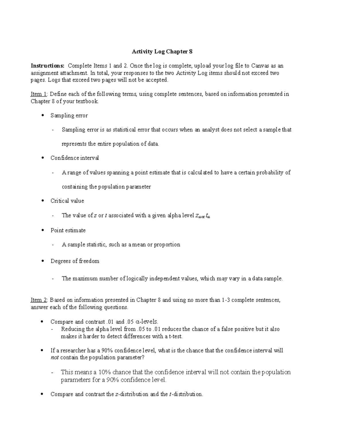 Activity Log Chapter 8 - Once the log is complete, upload your log file ...