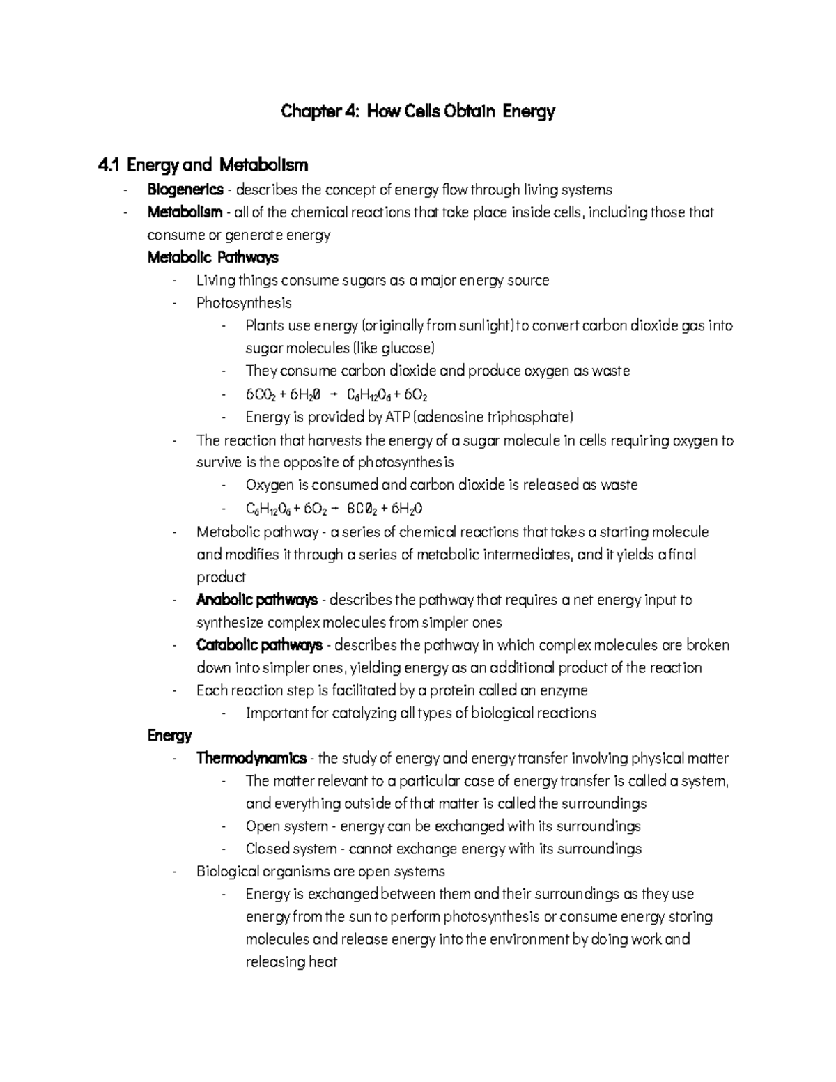 Lesson 7 - Principles of Biology - Chapter 4 : How Cells Obtain Energy ...