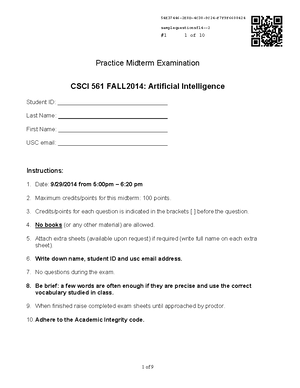 CS 561: Artificial Intelligence Course Overview - Studocu