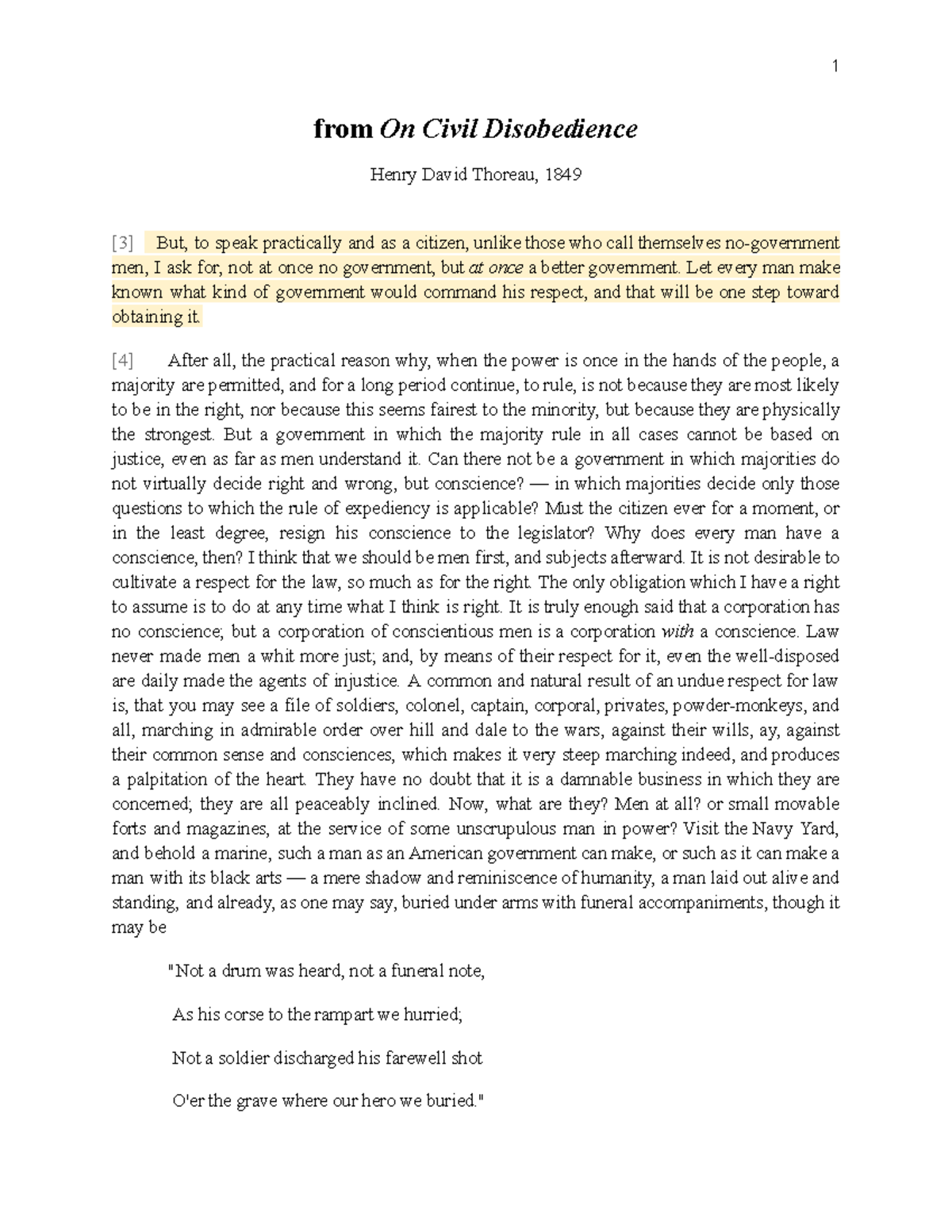 from On Civil Disobedience - 1 from On Civil Disobedience Henry David ...