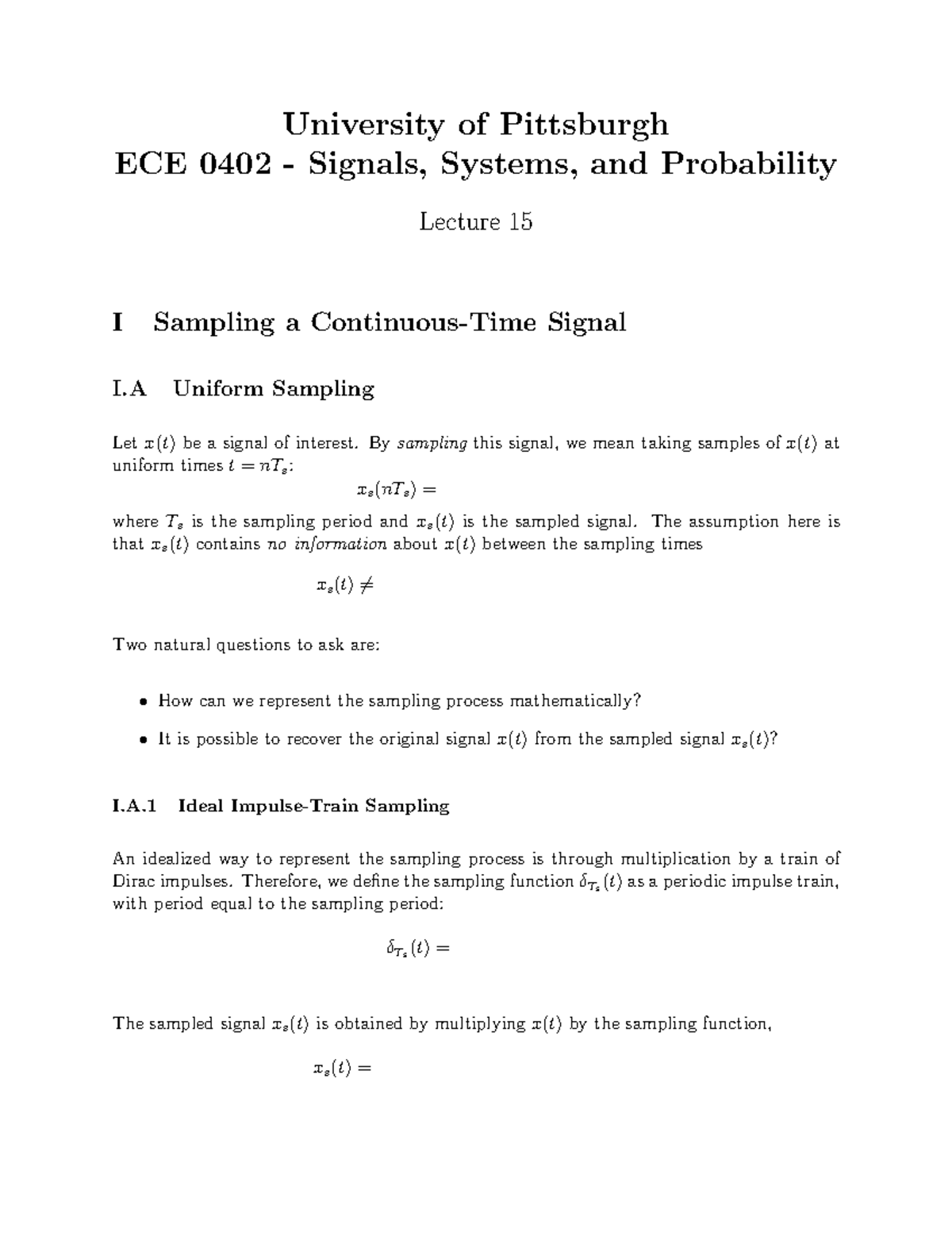 ECE0402 Lecture 15 sampling students - University of Pittsburgh ECE ...