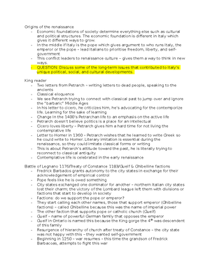RENnote - Class notes - The European Renaissance was a period of ...