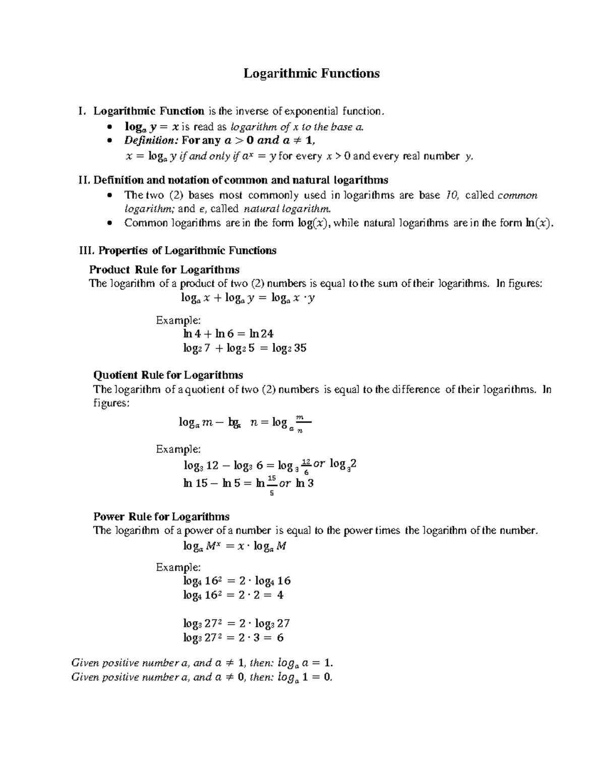Logarithmic Functions - Logarithmic Function is the inverse of ...
