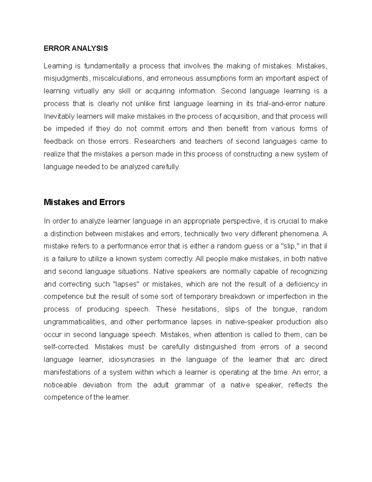 Error Analysis - apuntes de clase - ERROR ANALYSIS Learning is ...