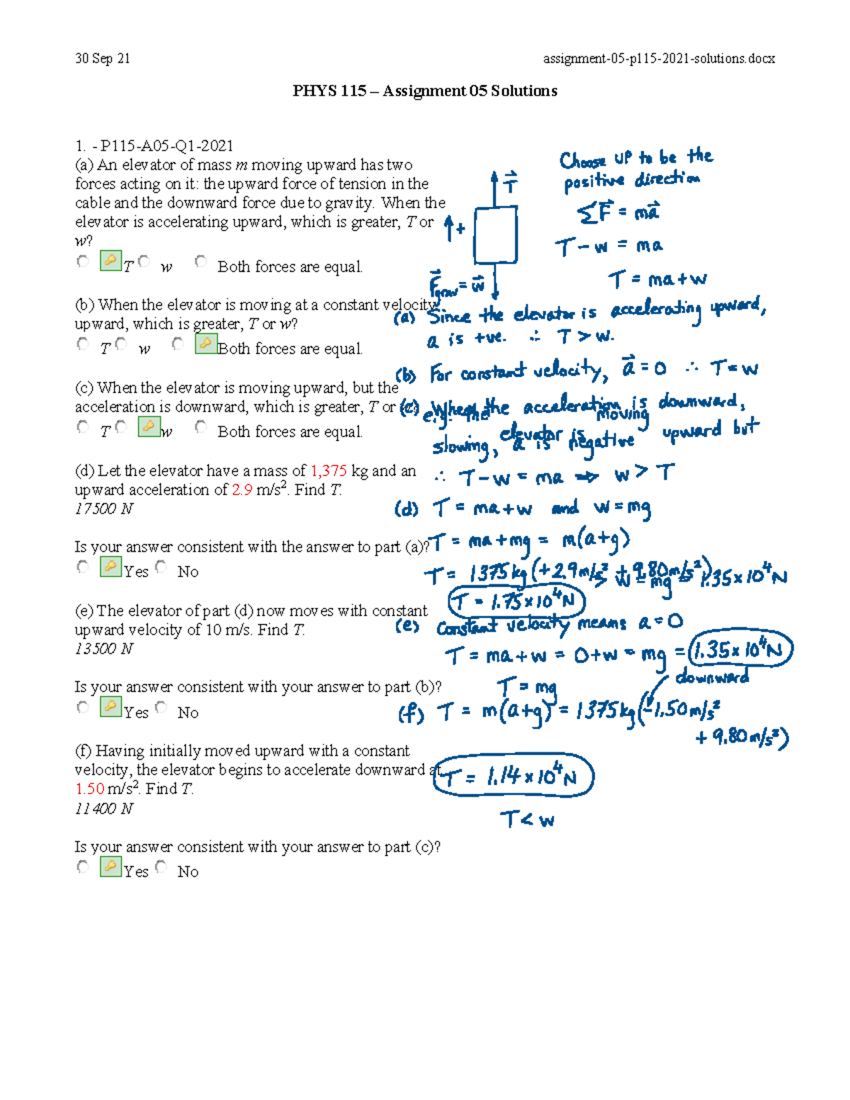 Assignment 05 P115 2021 Solutions - PHYS 115 – Assignment 05 Solutions ...