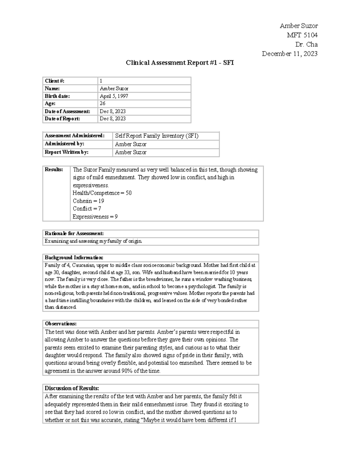 Clinical Assessment Reports - MFT 5104 Dr. Cha December 11, 2023 ...