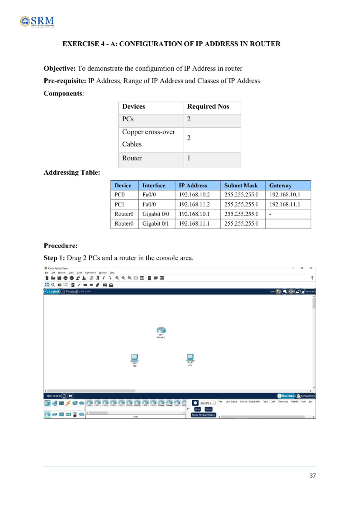 Ex4 - experiment 4 cn - SRM A NEEMOLOGY EXERCISE 4 A: CONFIGURATION OF ...