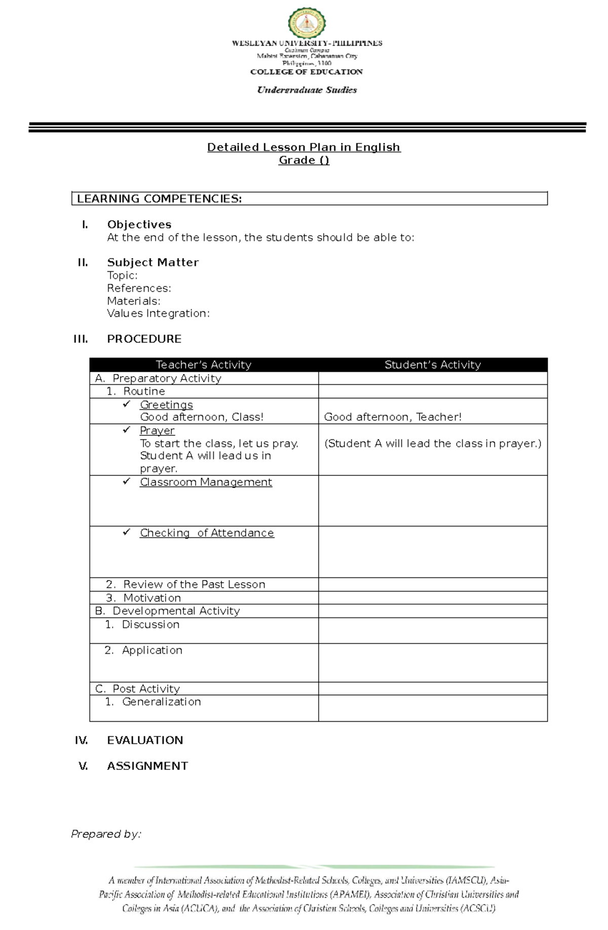 LP- Template Traditional - Detailed Lesson Plan in English Grade ...