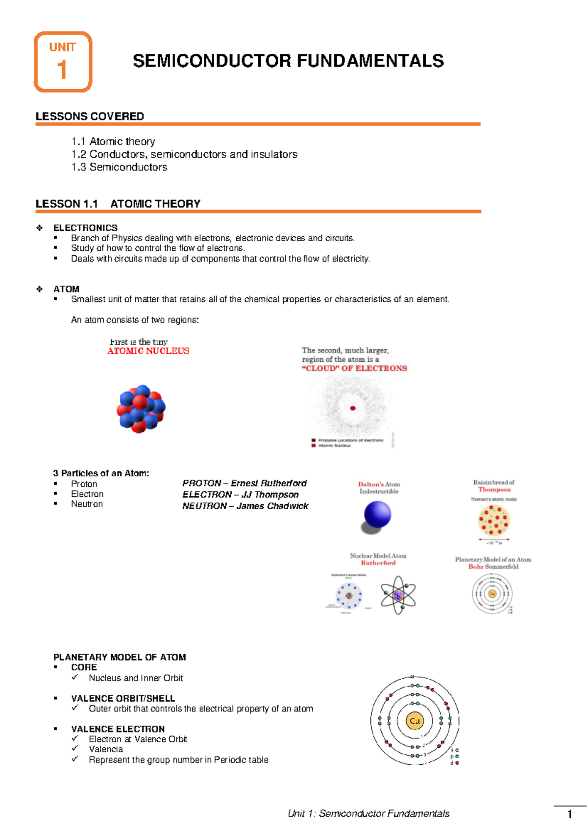 EE 211 Chapter 1 - Notes - LESSONS COVERED 1 Atomic theory 1 Conductors ...