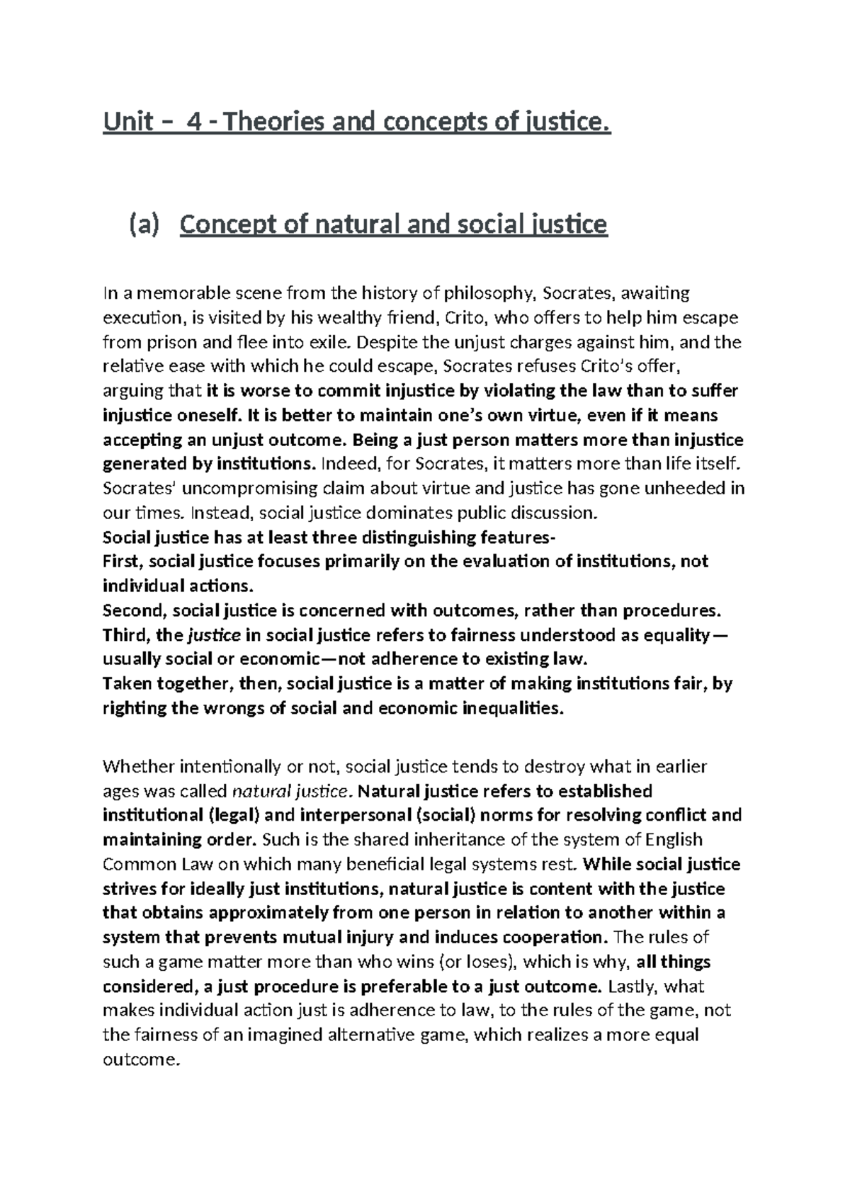 Unit 4 - Theory of justice - Unit – 4 - Theories and concepts of ...