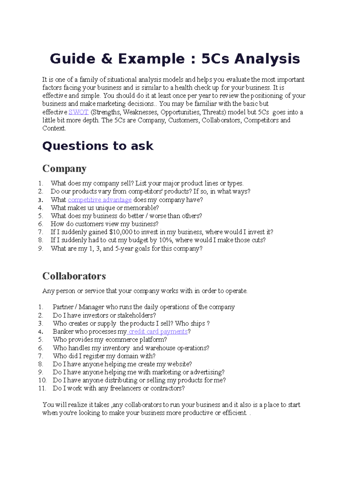 Example of 5Cs Analysis - Service Marketing - MU - Studocu