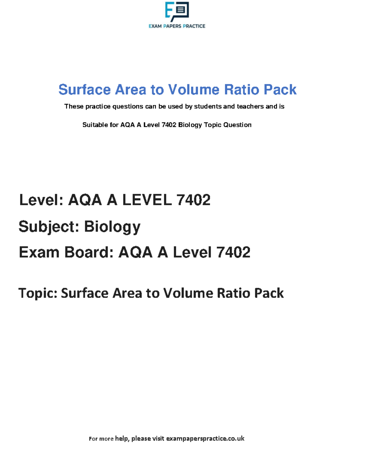 3 - Biology aqa - Surface Area to Volume Ratio Pack These practice ...