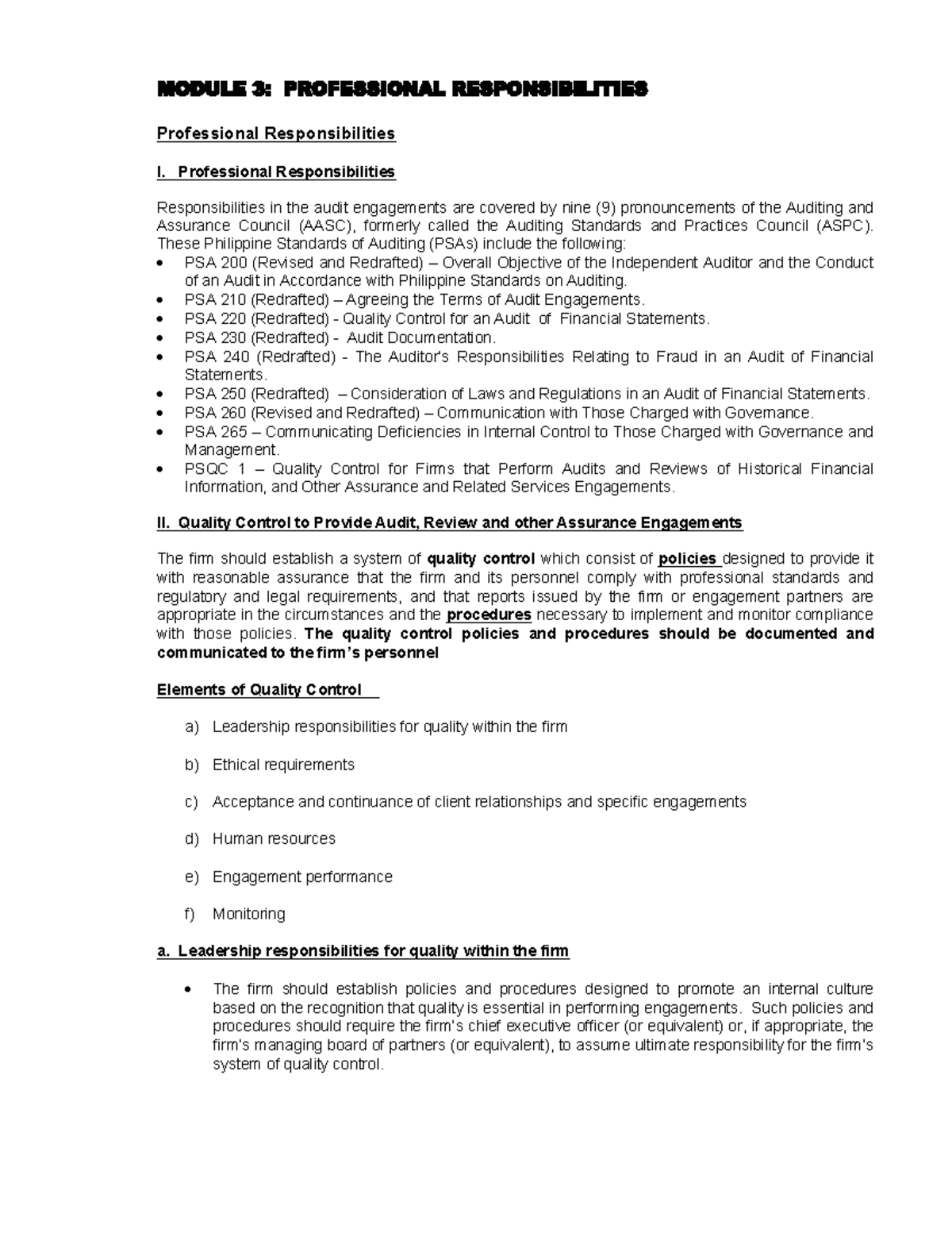 Module 3 Professional Responsibilities - MODULE 3: PROFESSIONAL ...