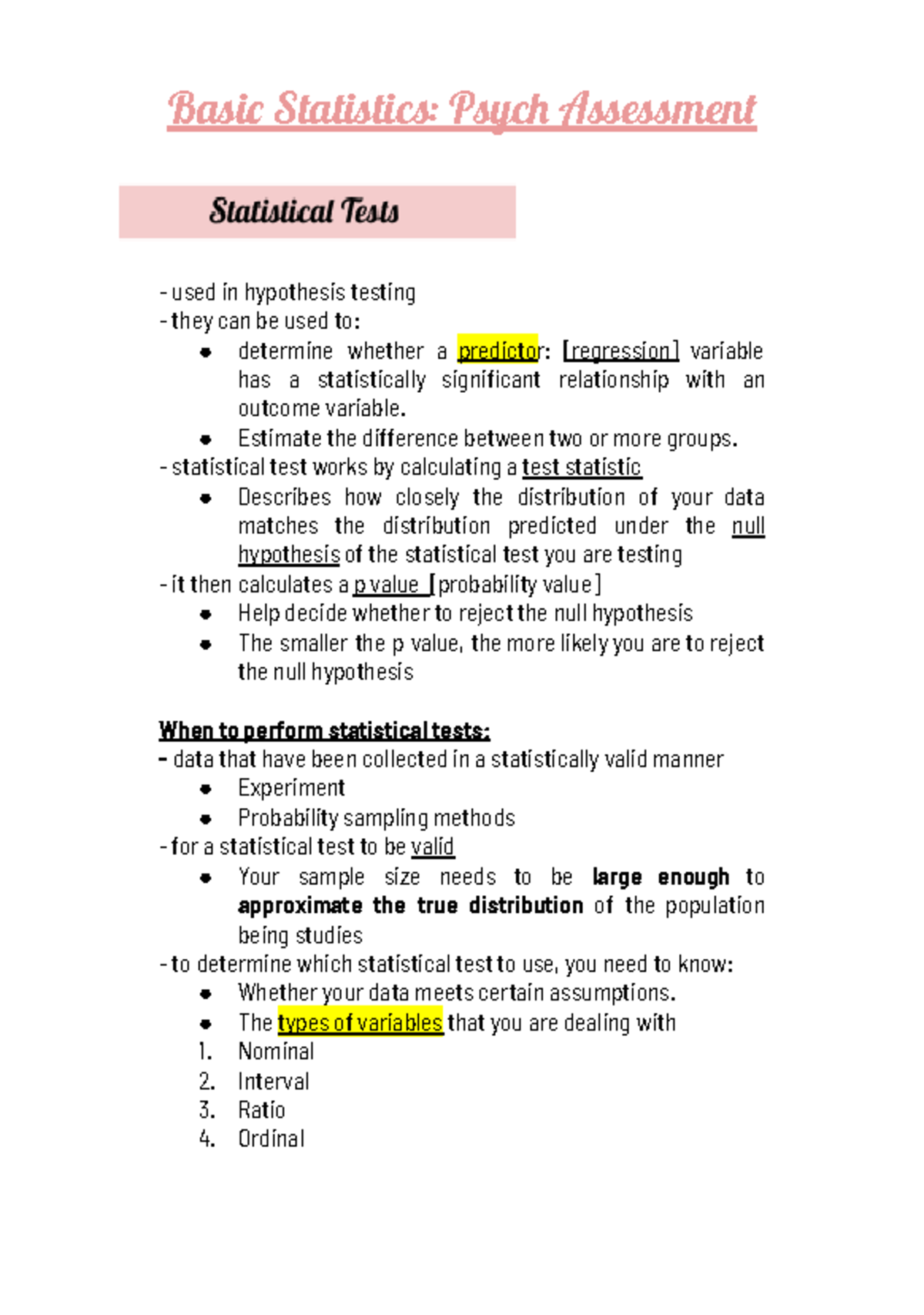 Basic Statistics Psych Assessment - Basi Statistic: Psyc Assessmen ...