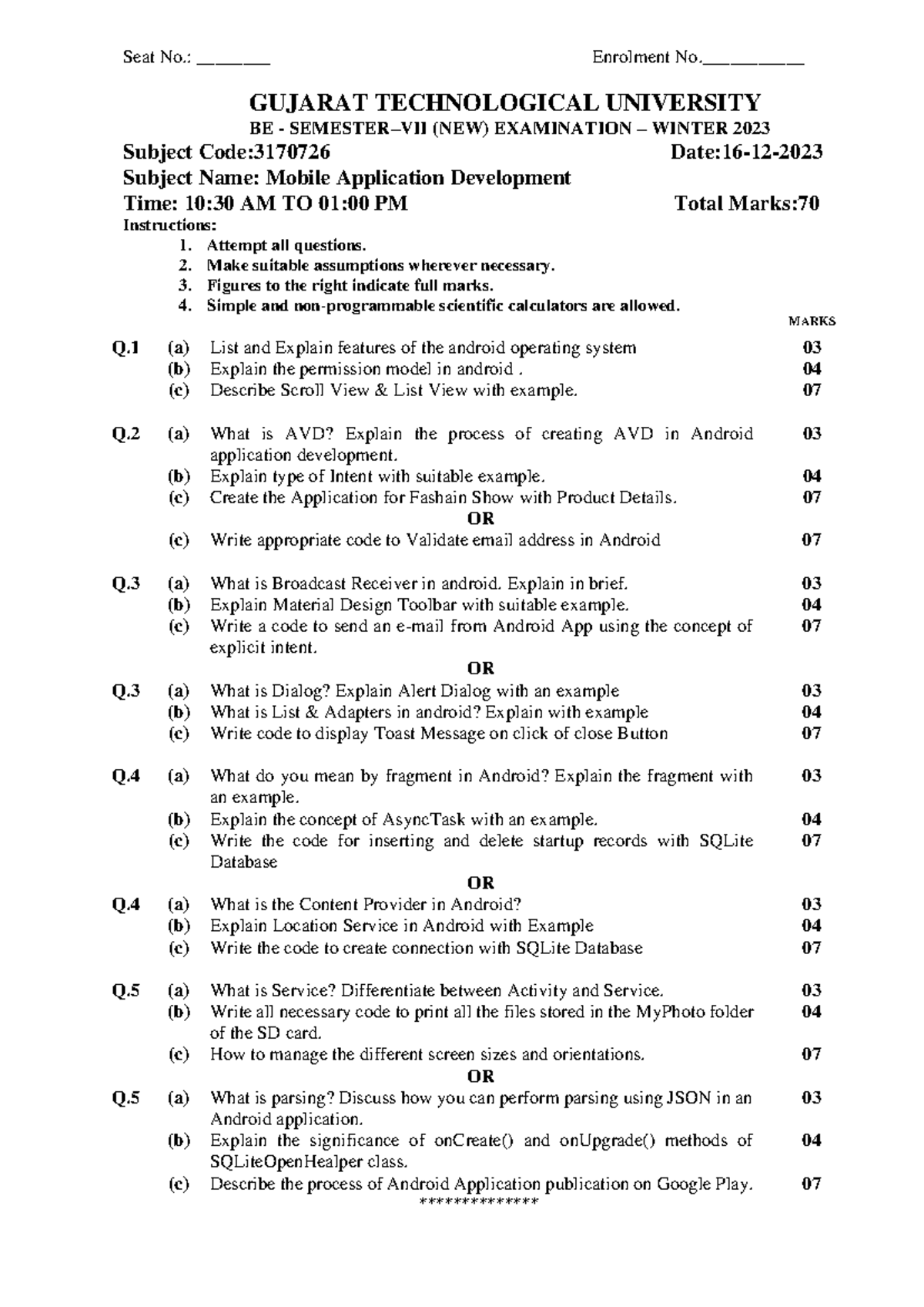 3170726 MAD - ml pyq - GUJARAT TECHNOLOGICAL UNIVERSITY BE - SEMESTER–VII (NEW) EXAMINATION ...