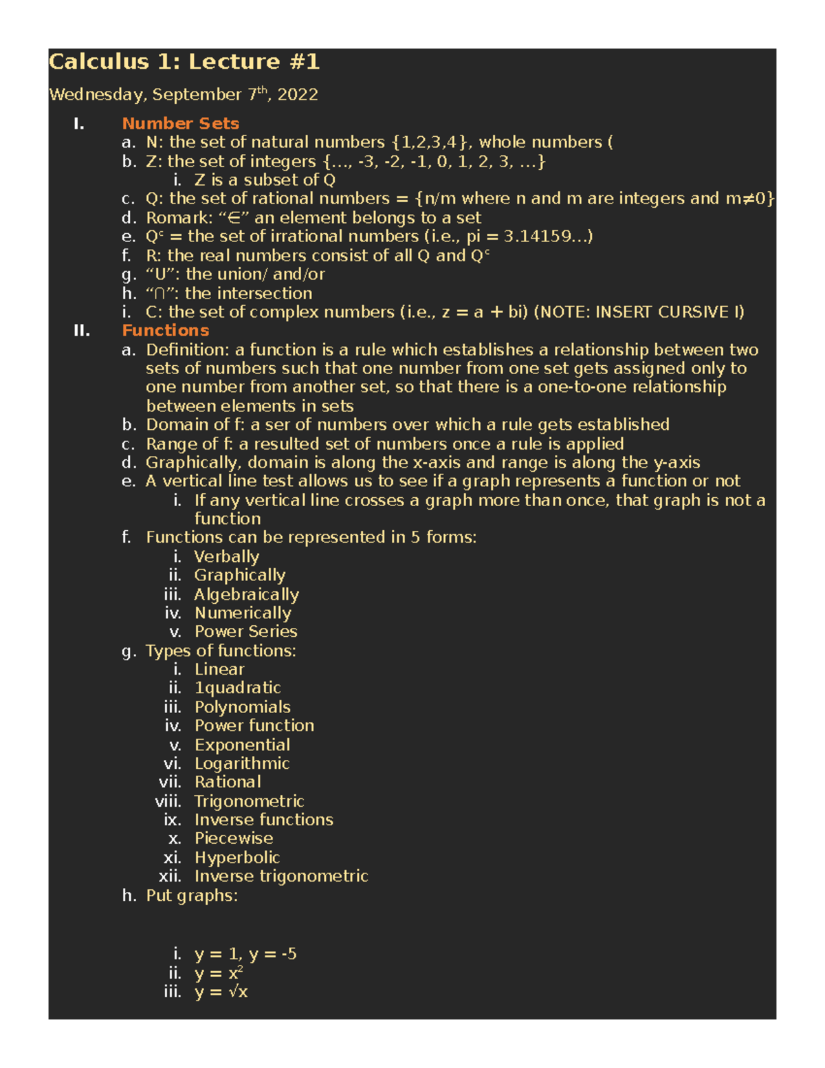 Calculus 1 Lecture 1 Number Sets Functions Integrals Functional Transformations Calculus