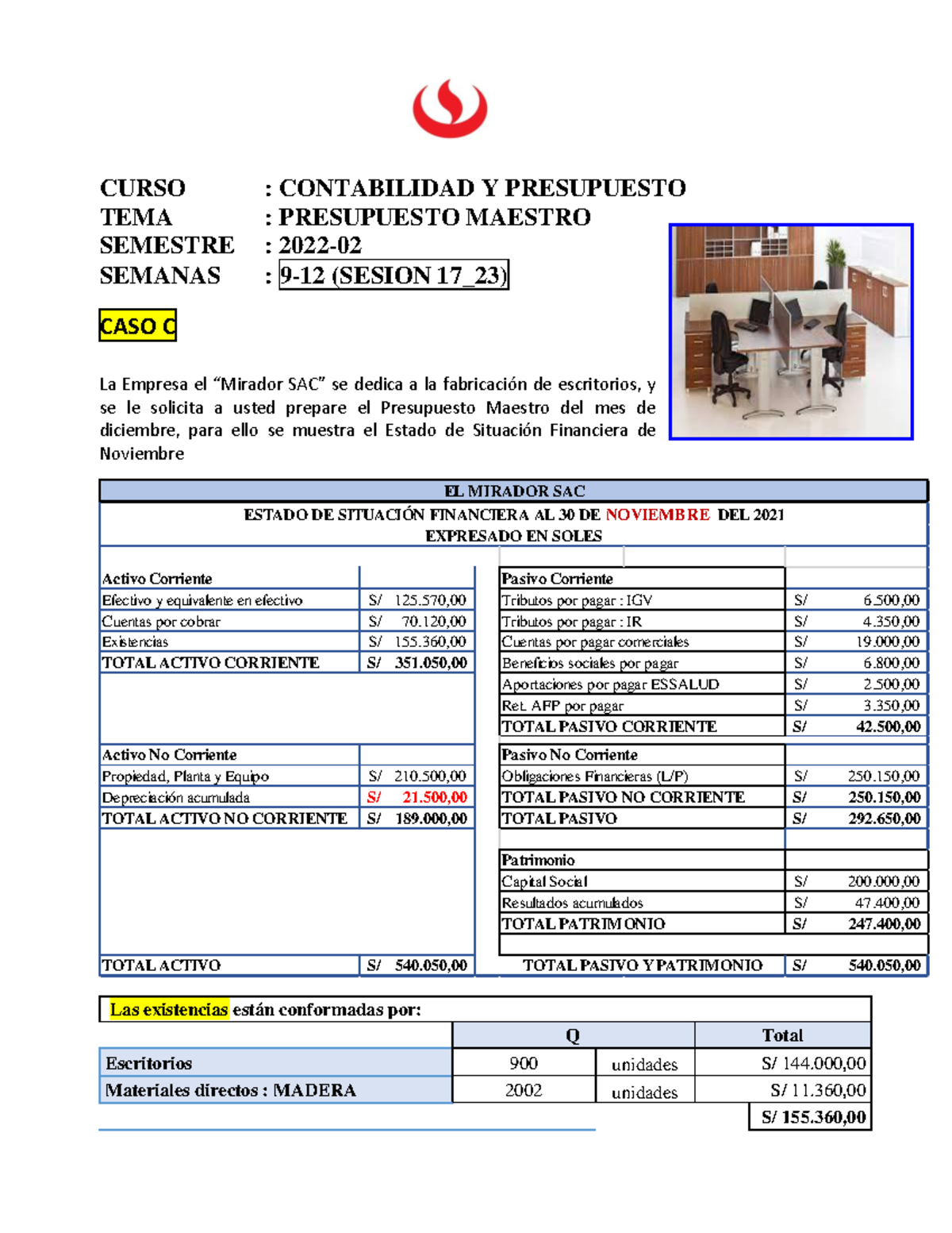 PM C Mirador SAC - presupuestos - CURSO : CONTABILIDAD Y PRESUPUESTO TEMA : PRESUPUESTO MAESTRO ...