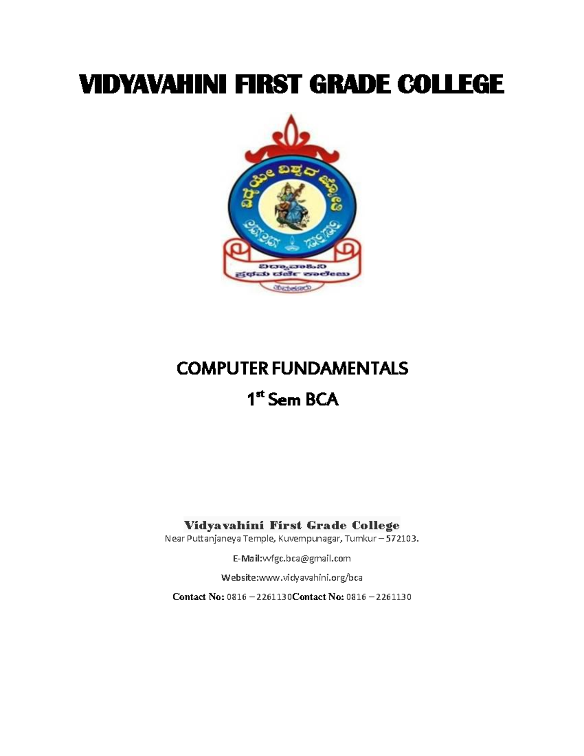 CF - dCDACSA - VIDYAVAHINI FIRST GRADE COLLEGE COMPUTER FUNDAMENTALS 1 ...