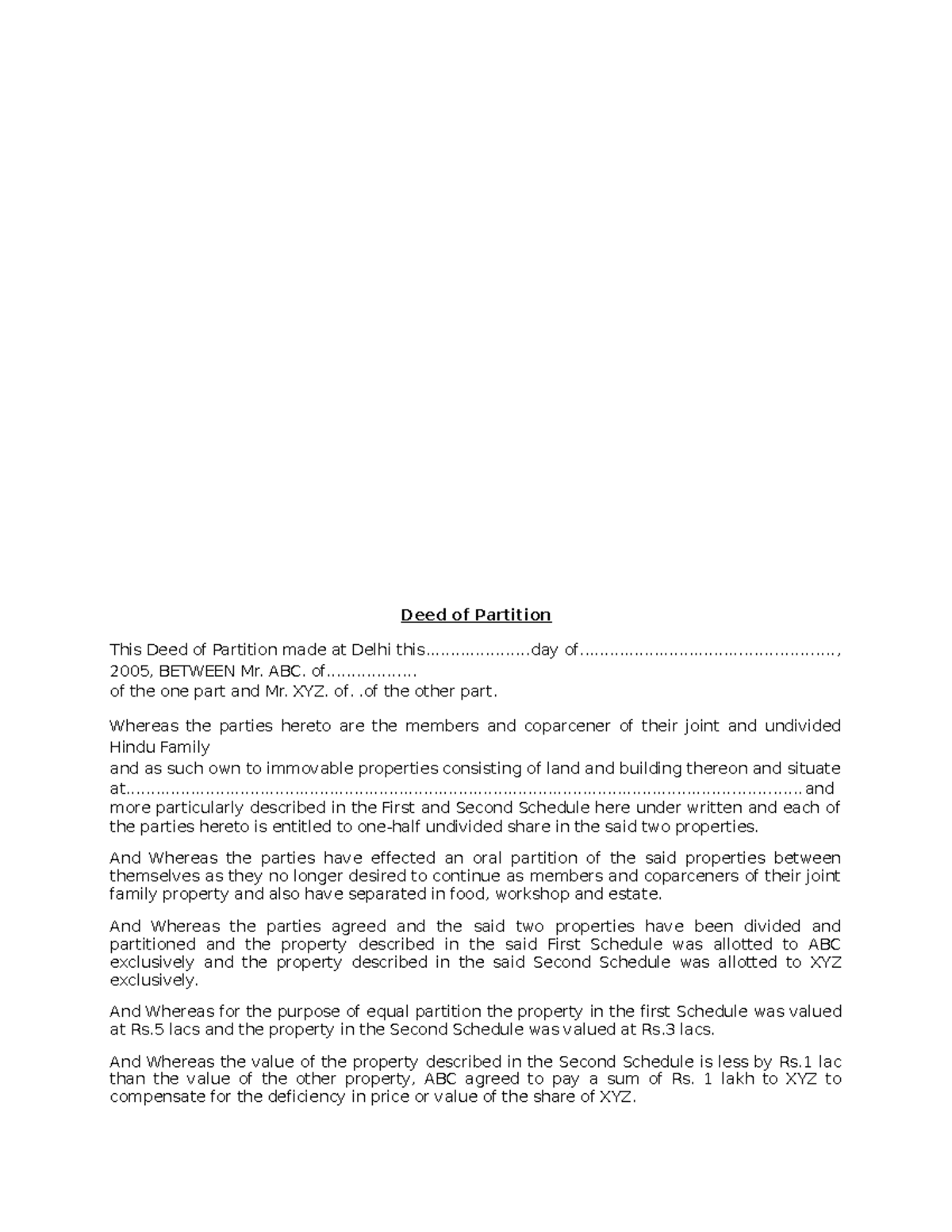 Deed of Partition Fiiled - Deed of Partition This Deed of Partition ...