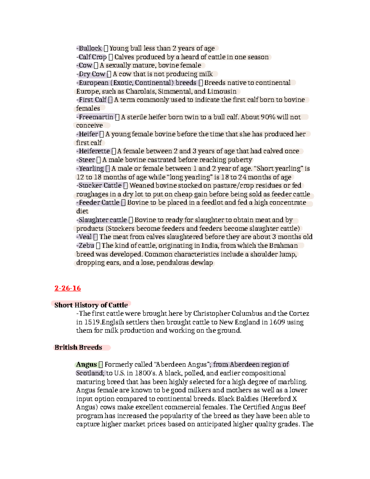 Horses Sheep Cattle Swine Lecture 5 -Bullock Young bull less than 2 ...