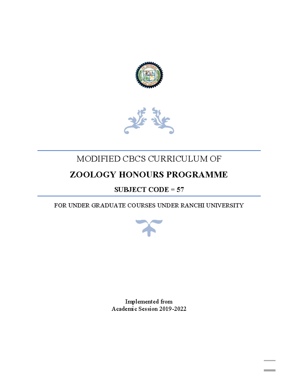 UG Zoology Honours - MODIFIED CBCS CURRICULUM OF ZOOLOGY HONOURS ...