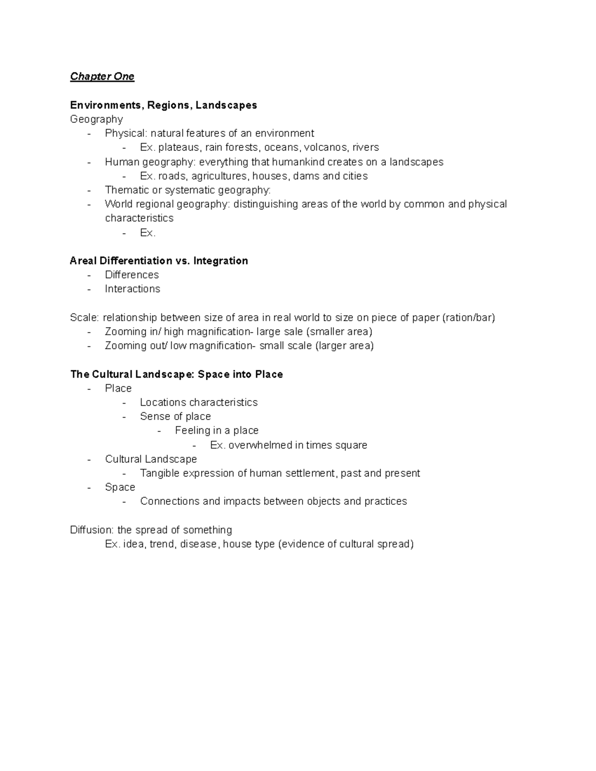 Geography Notes - Chapter One Environments, Regions, Landscapes ...