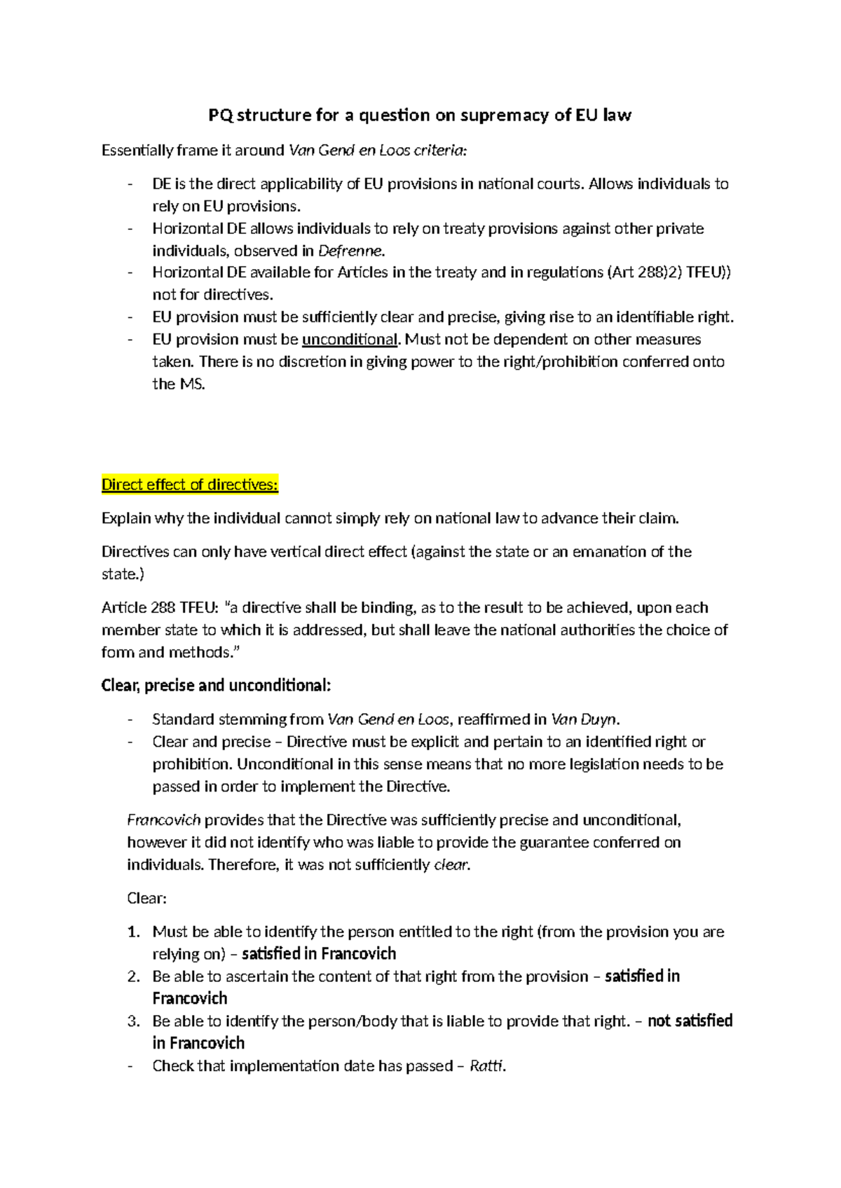 PQ structure for a question on supremacy of EU law - PQ structure for a ...