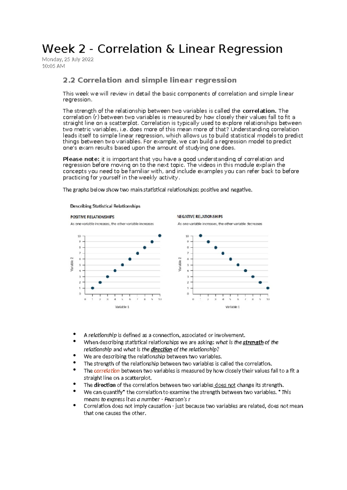 Week 2 Correlation And Linear Regression Week 2 Correlation And Linear Regression Monday 25