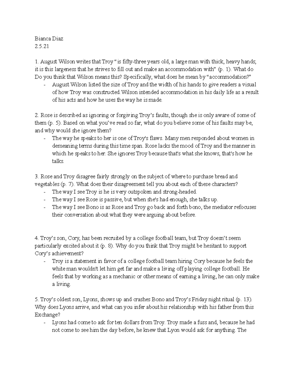 Analysis of August Wilson's Fences - Studocu