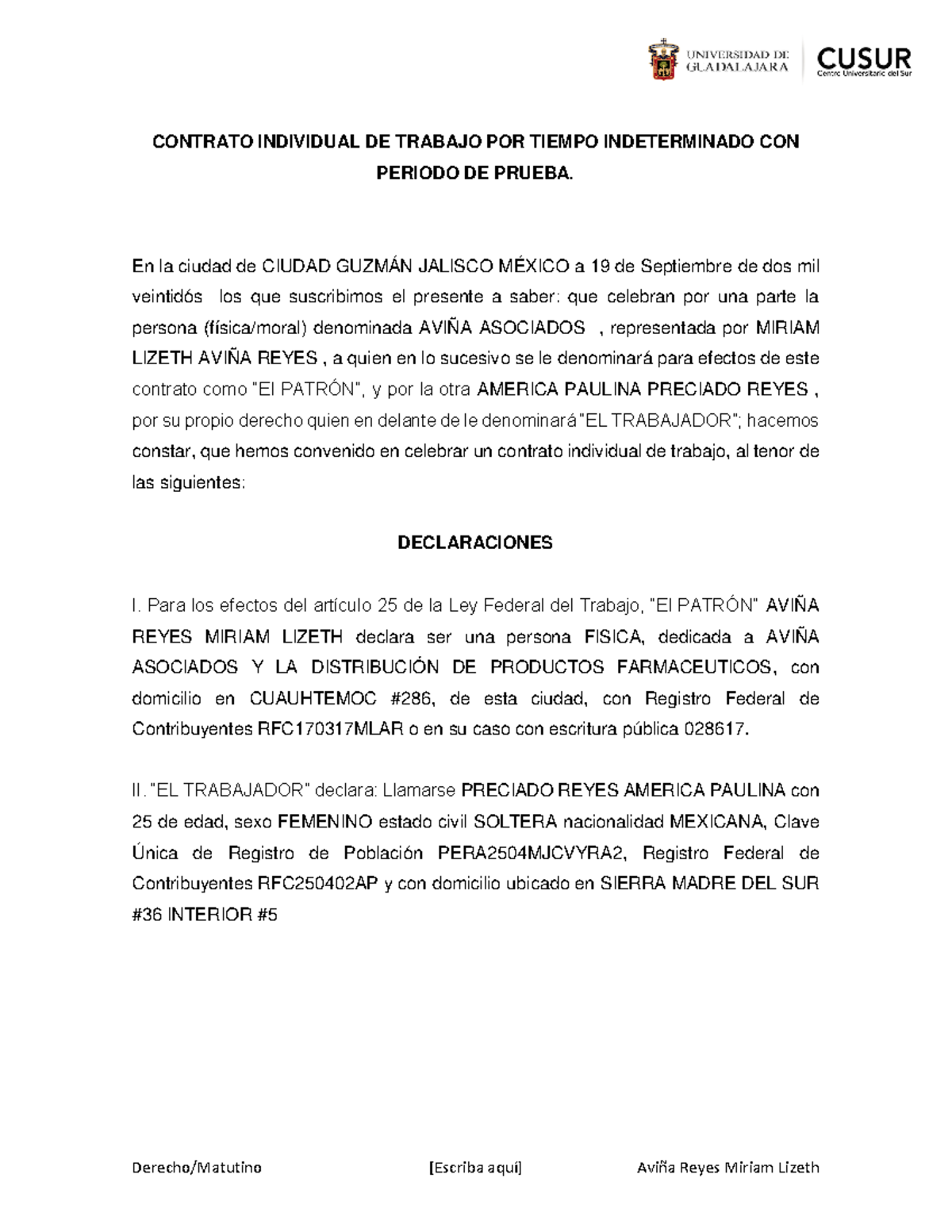 Guia De Contrato Individual De Trabajo Por Tiempo Indeterminado My ...