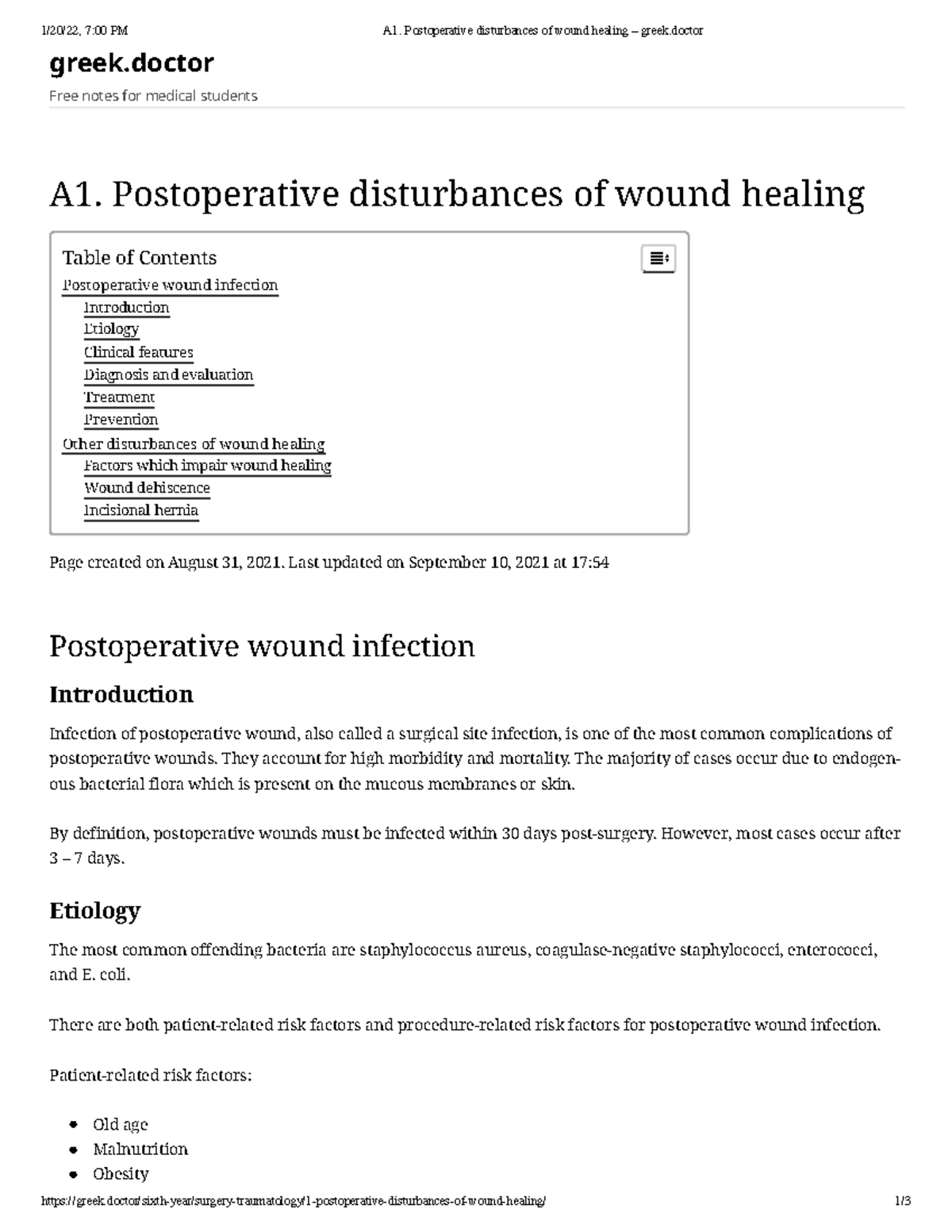 A1. Postoperative disturbances of wound healing – greek - 1/20/22, 7:00 ...